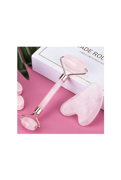 Mega Awm Pembe Kuvars Jade Face Roller ve Pembe Kuvars Kalp Gua Sha Yüz Masaj Taşı Premium Set Mega Awm Pembe Kuvars Jade Face Roller ve Pembe Kuvars Kalp Gua Sha Yüz Masaj Taşı Premium Set