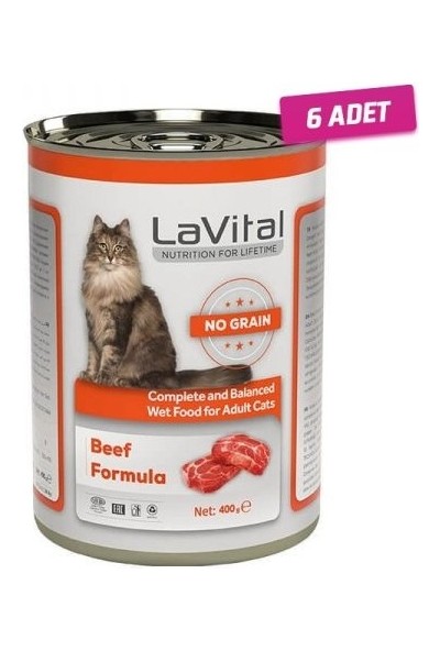 6 Adet - Lavital Adult Tahılsız Biftekli Yetişkin Kedi Konservesi 400 gr 6 Adet - Lavital Adult Tahılsız Biftekli Yetişkin Kedi Konservesi 400 gr