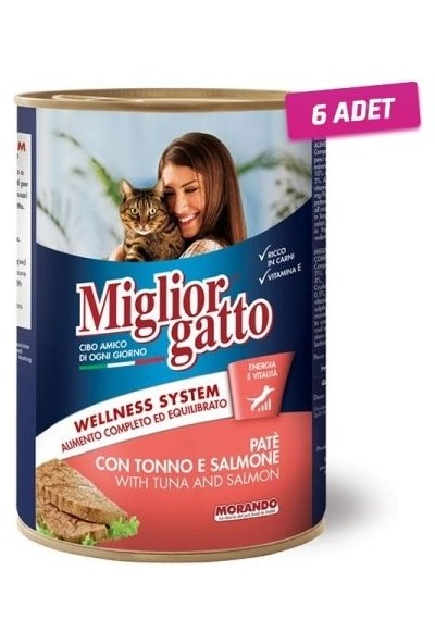6 Adet - Miglior Somonlu ve Ton Balıklı Pate Yetişkin Kedi Konservesi 400 gr 6 Adet - Miglior Somonlu ve Ton Balıklı Pate Yetişkin Kedi Konservesi 400 gr