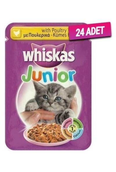 24 Adet - Whiskas Pouch Junior Tavuklu Yavru Kedi Konservesi 100 gr 24 Adet - Whiskas Pouch Junior Tavuklu Yavru Kedi Konservesi 100 gr
