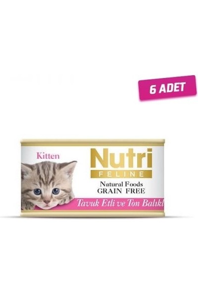 6 Adet - Nutri Feline Tavuklu Ton Balıklı Tahılsız Yavru Kedi Konservesi 85 gr 6 Adet - Nutri Feline Tavuklu Ton Balıklı Tahılsız Yavru Kedi Konservesi 85 gr