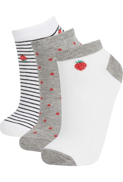 DeFacto Kadın Çilek Desenli Pamuklu 3'lü Kısa Çorap W8969AZNS