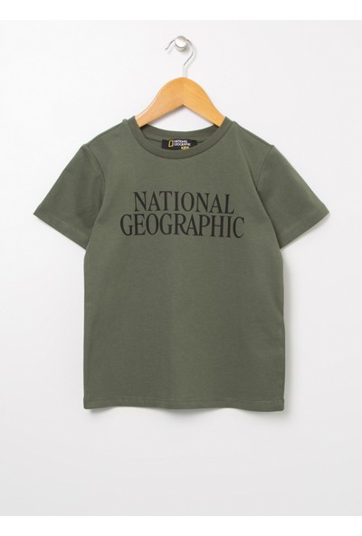 National Geographic Bisiklet Yaka Normal Kalıp Baskılı Haki Erkek Çocuk T-Shirt - Asgardboy