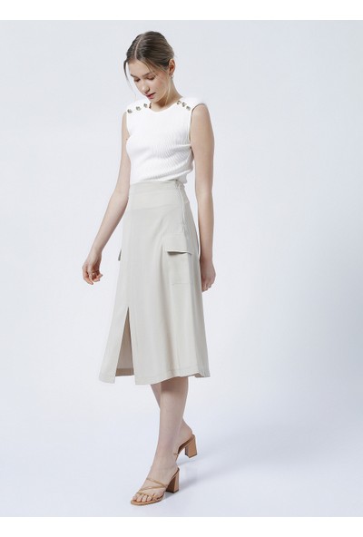 Fabrika Comfort Lastikli Basic Düz BejKadın Etek - CM-FELIS