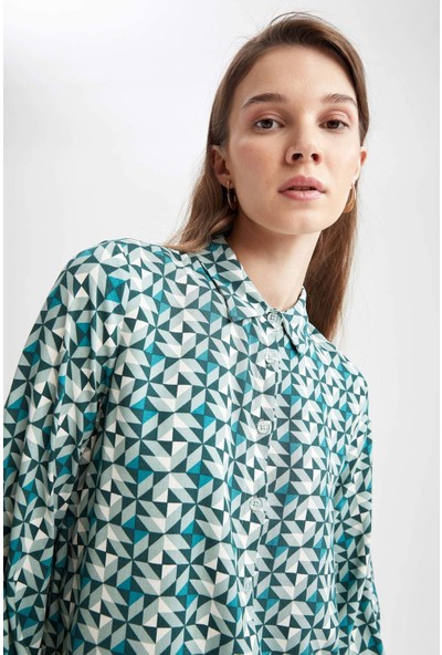 DeFacto Regular Fit Desenli Uzun Kollu Viskon Gömlek TUNIK X3320AZ22SM