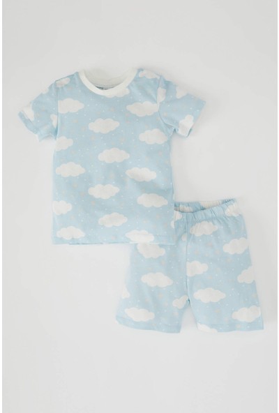 DeFacto Erkek Bebek Regular Fit Bulut Desenli Kısa Kollu Şortlu Pamuklu Pijama Takım X4497A222SM