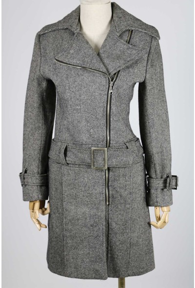 Hepyen Siyah Kaz Ayağı Desenli Fermuarlı Kaban Hepyen Siyah Kaz Ayağı Desenli Fermuarlı Kaban