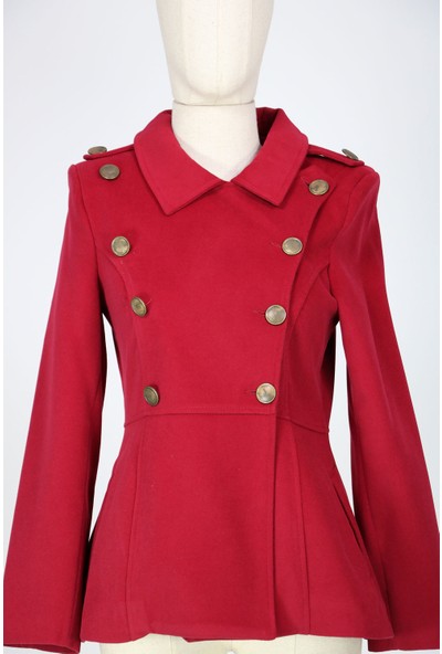 Hepyen Kırmızı Kaşe Kısa Düğmeli Kaban