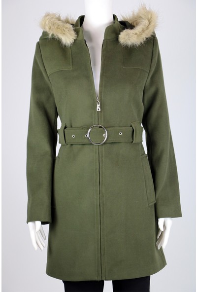 Hepyen Yeşil Fermuarlı Kaşe Kaban