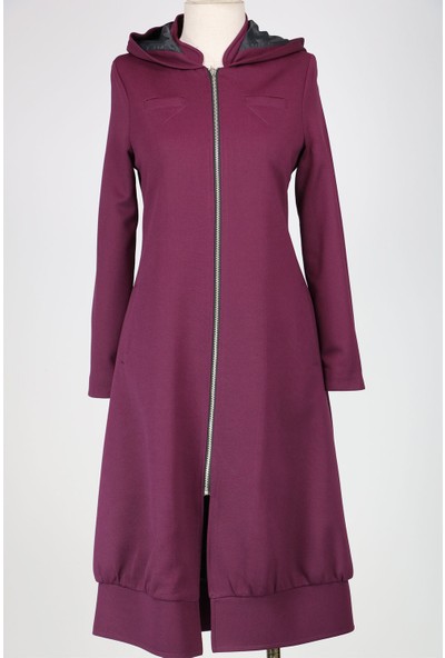 Hepyen Mürdüm Boy Fermuarlı Kapişonlu Kap