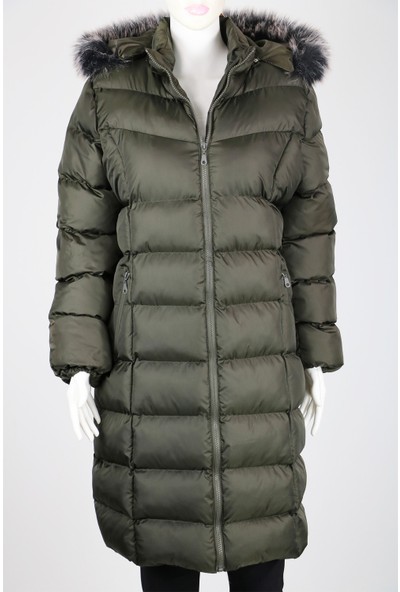 Hepyen Haki Kapişonlu Tüylü Şişme Mont