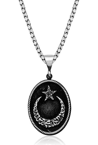 Silver Gümüş Göktürkçe Alfabesi Yazılı Ay Yıldız Erkek Kolye Silver Gümüş Göktürkçe Alfabesi Yazılı Ay Yıldız Erkek Kolye