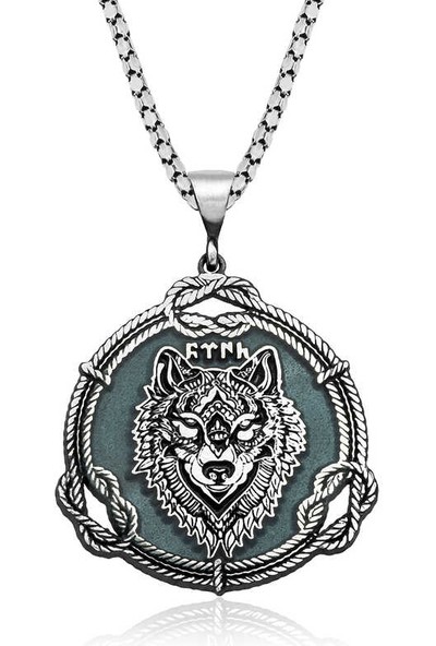 Silver Gümüş Kurt Motifli Göktürkçe Türk Yazılı Kolye Silver Gümüş Kurt Motifli Göktürkçe Türk Yazılı Kolye