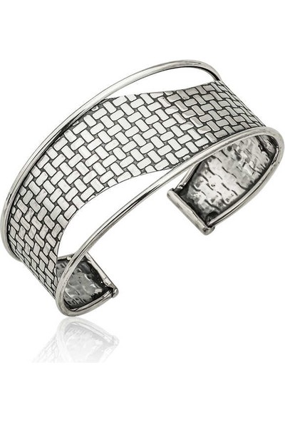 Silver Gümüş Eskitme Desenli Bayan Bilezik