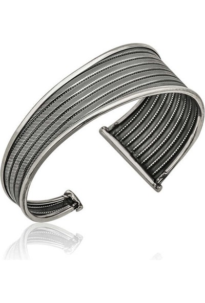 Silver Gümüş Eskitme Desenli Bayan Bilezik