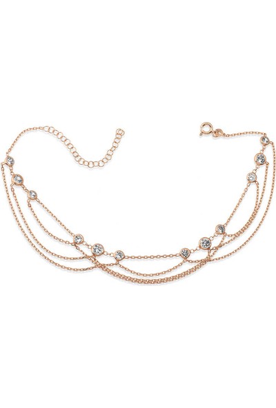 Silver Gümüş Çift Zincirli Beyaz Taşlı Halhal Silver Gümüş Çift Zincirli Beyaz Taşlı Halhal