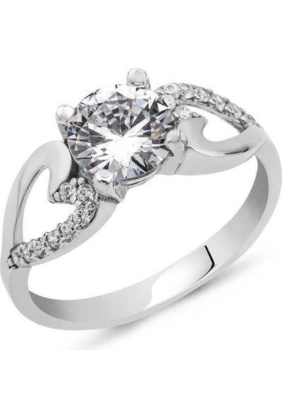 Gumush Gümüş Tek Taş Kalp Yüzük