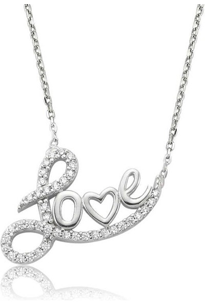 Gumush Gümüş Taşlı Love Bayan Kolye