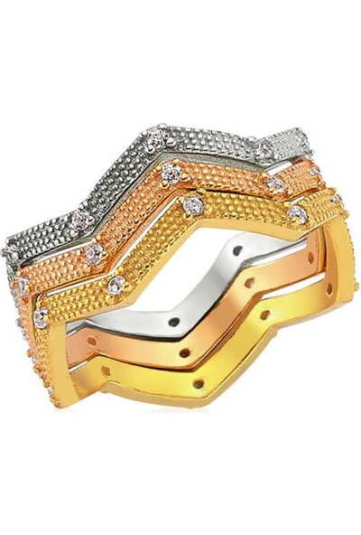 Gumush Gümüş Üç Renk Tamtur Bayan Yüzük