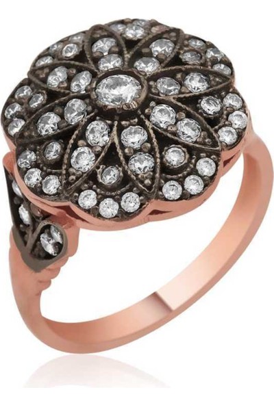 Gumush Gümüş Elmas Montür Çiçek Bayan Yüzük