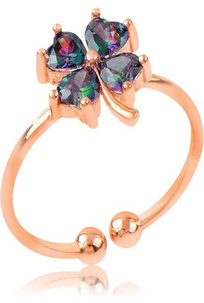 Gumush Gümüş Mistik Topaz Yonca Bayan Yüzük