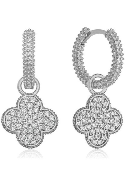 Silver Gümüş Halka Yonca Bayan Küpe Silver Gümüş Halka Yonca Bayan Küpe