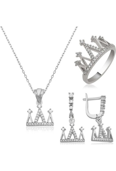 Gumush Gümüş Kraliçe Tacı Bayan Set