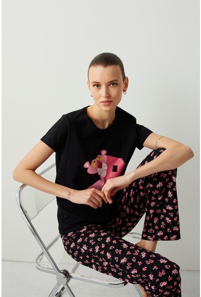 Penti Siyah Pink In Love Pantolon Pijama Takımı