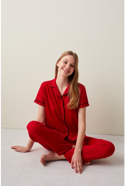 Penti Kırmızı Grateful Heart Gömlek Pantolon Pijama Takımı