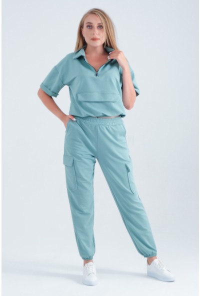 Levendan Kargo Cep Yeşil Kadın Eşofman Takımı - LDN1008