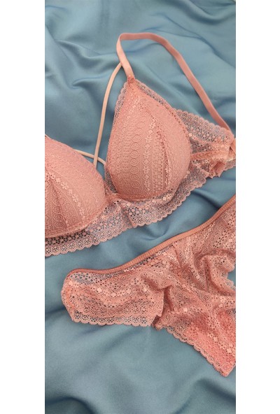 Levendan Güpürlü Pembe Bralet Sütyen Külot - LDN1087