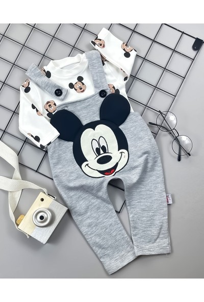 Mickey Mouse Detaylı 2'li Salopet Tulum