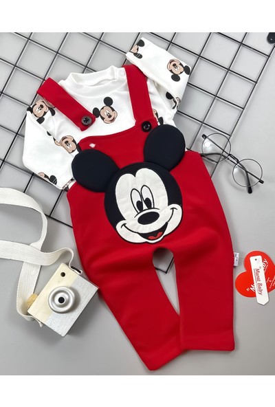 Mickey Mouse Detaylı 2'li Salopet Tulum