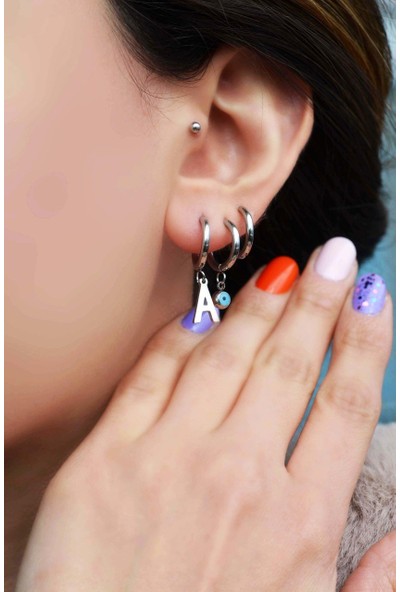 Sacce Scarves&Accessories 3 Lü Çelik Harf Küpe A Gümüş Renk