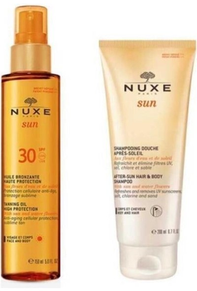 Nuxe Bronzlaştırıcı Yüz ve Vücut Yağı SPF30 150 ml + Güneş Sonrası Nemlendirici Saç ve Vücut Şampuan