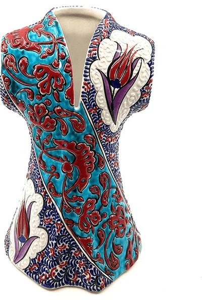 Turkuaz Çini El Sanatları Turkuaz El Sanatları Özel Kabartma ve Ebru Işlemeli Kaftan