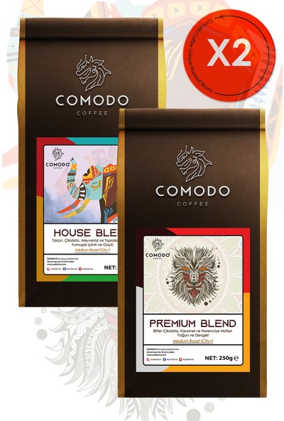 Comodo Coffee Premium Blend - House Blend Filtre-Çekirdek Kahve 2'li Paket 2x 250 gr Comodo Coffee Premium Blend - House Blend Filtre-Çekirdek Kahve 2'li Paket 2x 250 gr