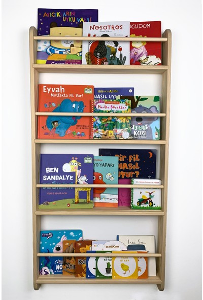 Doğal Ahşap Montessori Çocuk Odası Kitaplığı