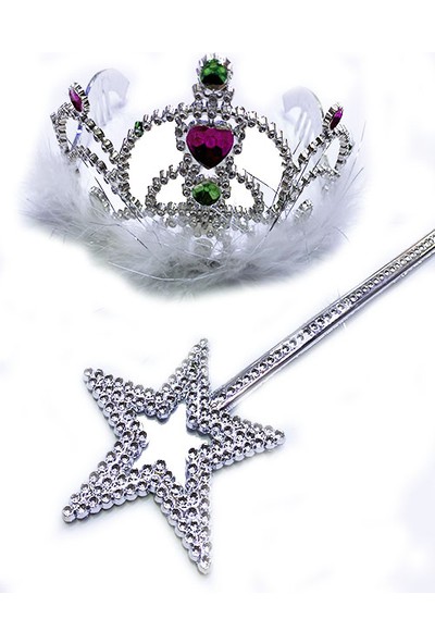 ERPA ToysShop Beyaz Tüylü Metalize Kalp Taşlı Prenses Tacı ve Prenses Yıldız Asa ERPA ToysShop Beyaz Tüylü Metalize Kalp Taşlı Prenses Tacı ve Prenses Yıldız Asa