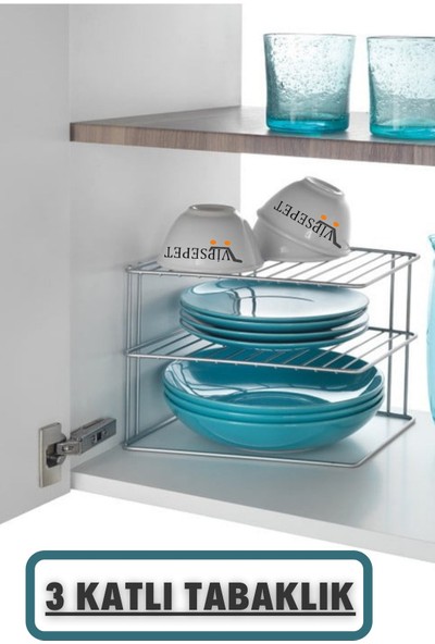 Vipsepet 3 Katlı Tabaklık Dolap Içi Tabak Mutfak ve Tezgah Düzenleyici Raf Mutfak Rafı