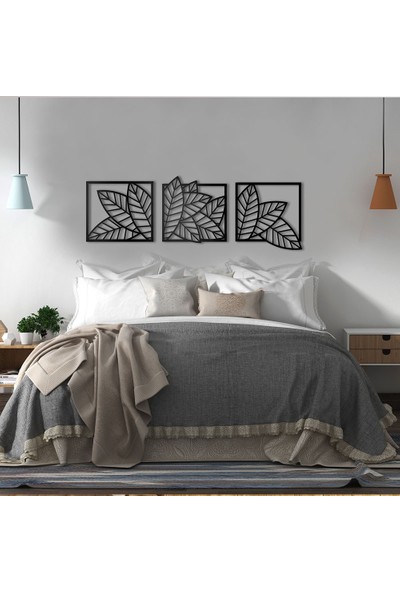 Ferre Monte Yapraklar Üçlü Metal Duvar Tablosu - 31X90, Siyah Ferre Monte Yapraklar Üçlü Metal Duvar Tablosu - 31X90, Siyah
