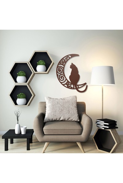 Ferre Monte Ay ve Kedi Metal Duvar Tablosu - 81X99, Bakır