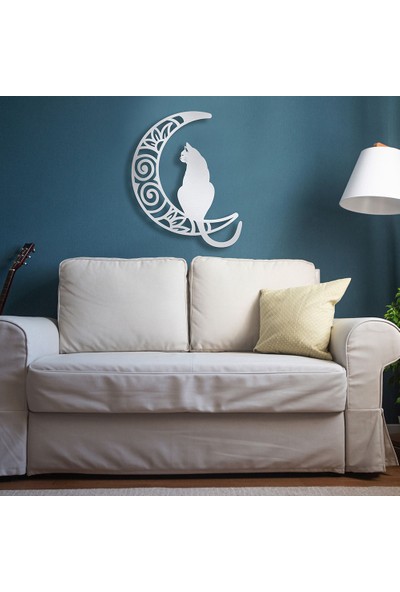 Ferre Monte Ay ve Kedi Metal Duvar Tablosu - 81X99, Beyaz