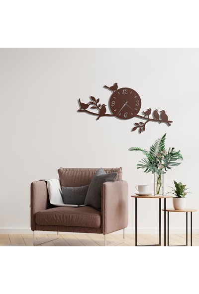 Ferre Monte Kuşlar Metal Duvar Saati - 37X69, Bakır