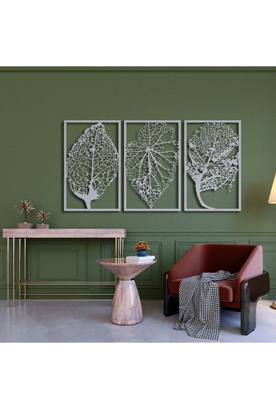 Ferre Monte Üçlü Yaprak Metal Duvar Tablosu - 99X194, Beyaz
