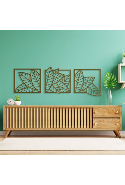 Ferre Monte Yapraklar Üçlü Metal Duvar Tablosu - 38X110, Altın Sarısı