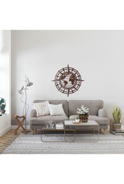 Ferre Monte Dünya Haritası ve Pusula Metal Duvar Tablosu - 69X69, Bakır Ferre Monte Dünya Haritası ve Pusula Metal Duvar Tablosu - 69X69, Bakır