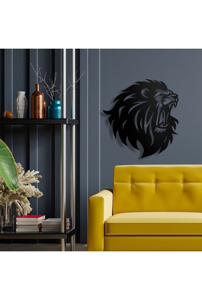 Ferre Monte Kükreyen Aslan Metal Duvar Tablosu - 48X49, Siyah Ferre Monte Kükreyen Aslan Metal Duvar Tablosu - 48X49, Siyah