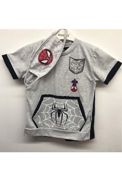 Miniksen Kids Miniksen Örümcek Adamlı Kaprili Takım - Gri - 6yaş - MN29S410001578-6531