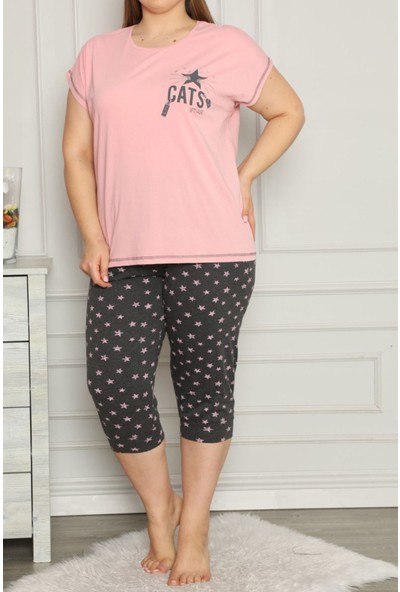 Nicoletta Gül Kurusu Kadın Kapri Pijama Takımı Kısa Kollu Büyük Beden Nicoletta Gül Kurusu Kadın Kapri Pijama Takımı Kısa Kollu Büyük Beden